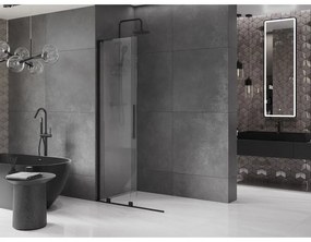 Mexen Velar L, posuvná sprchová zástěna Walk-in 100 x 200 cm, 8mm čiré sklo, černá matná, 871-100-003-03-70