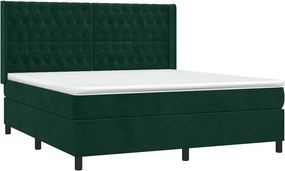 Box spring postel s matrací a LED tmavě zelená 180x200 cm samet 3139760
