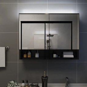 LED koupelnová zrcadlová skříňka černá 80 x 15 x 60 cm MDF 323605