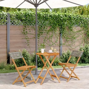 3dílný bistro set šedý polyratan a masivní dřevo 3281743
