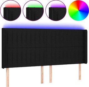 Čelo postele s LED černé 203 x 16 x 118/128 cm textil 3124310