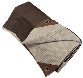 Pikniková deka dvouvrstvá - Hnědá - s koženými rohy s průchodkou - len / vafle Rozměr mix: 145x300 cm
