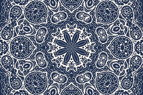 Samolepící tapeta bílá Mandala na modrém pozadí - 225x150 cm