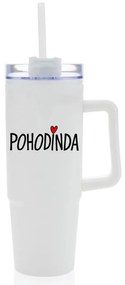 POHODINDA - bílá cestovní termoska s průhledným víčkem 900 ml