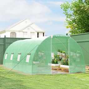 Outsunny Fóliový skleník, průchozí, 8 oken se sítí proti hmyzu, robustní fólie, ocelový rám, 6 x 3 x 2 m, zelený
