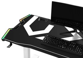 Herní stůl ULTRADESK FORCE SNOW – černá/bílá 166x70 cm, RBG podsvícení