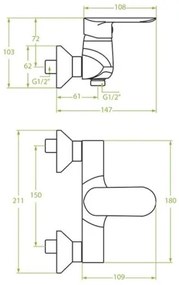 Laveo Appia, sprchová baterie nástěnná, chromová, LAV-BLP_040D