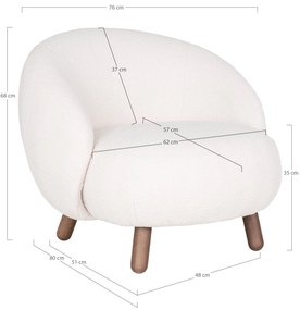 Bílé designové lounge křeslo z umělé jehněčí kožešiny Latama