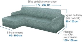 Bielastické potahy CRISTINA mátová sedačka s otomanem vlevo (š. 170 - 300 cm)