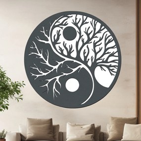 dřevo života 2 dílný dřevěný strom YING YANG na stěnu Zvolte barvu dekoru: Antracitova-Bílá, Rozměry Ø (cm): 80