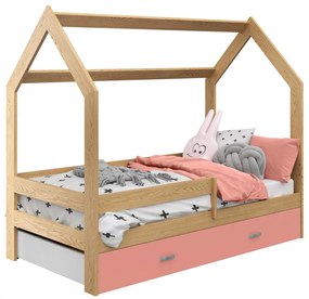 Dětská postel Domek 80x160 cm D3, rošt ZDARMA - borovice (Barva zábrany: Borovice, Barva úložného prostoru: Růžová, Volba matrace: S matrací)