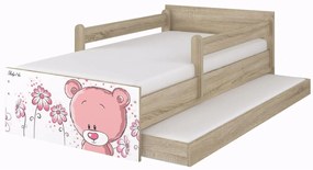 Dětská postel Max Růžový Medvídek 160x80 cm - HNĚDÁ - 2x krátká zábrana se šuplíkem