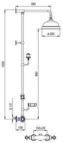 Sapho SASSARI sprchový sloup s termostatickou baterií, mýdlenka, 1200mm, bronz SR321BR