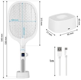 LED Elektrický lapač hmyzu 2v1 s LCD displejem 1200 mAh/5V bílá