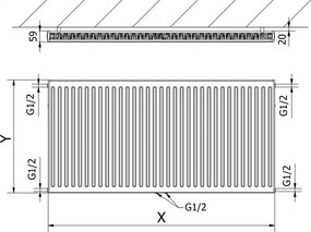 Mexen CC11, panelový radiátor 400 x 1100 mm, spodní středové připojení, 713 W, bílá, W6C11-040-110-00