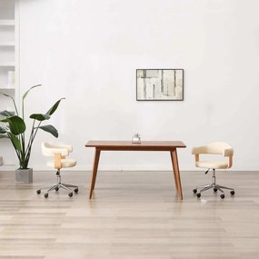 vidaXL Otočná jídelní židle ohýbané dřevo a umělá kůže [287420] Barva: krémová