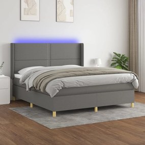 Box spring postel s matrací a LED tmavě šedá 180x200 cm textil