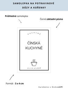 Samolepka na kořenky ČÍNSKÁ KUCHYNĚ průhledná 3 × 4 cm základní písmo