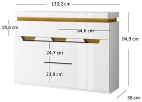 Komoda Tiera (bílá lesklá + dub navarre). 1053345