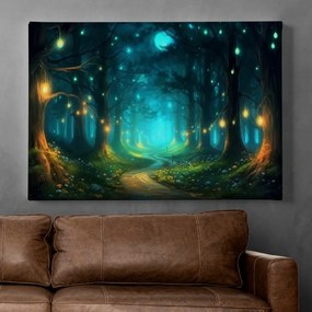 Obraz na plátně - Noční les osvícený měsícem a světluškami FeelHappy.cz Velikost obrazu: 180 x 120 cm