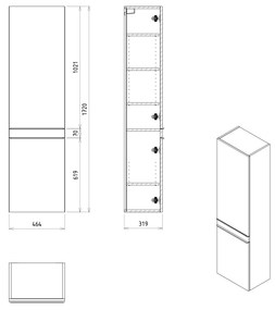 Sapho SITIA skříňka vysoká 46,7x172x32cm, 2x dvířka, levá/pravá, dub stříbrný SI450-1111