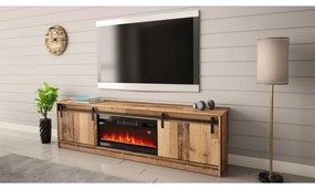 TV skříňka Sarinero s krbem, Barva: old wood, Krb: černý