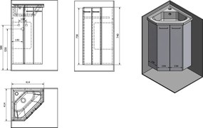 Aqualine ZOJA umyvadlová skříňka rohová 39x74x39  cm dub platin 50344