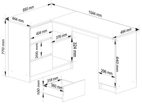 Rohový psací stůl B20 155 cm olše levý