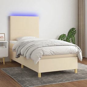 vidaXL Box spring postel s matrací a LED 100x200 cm textil [3135255] Barva: krémová