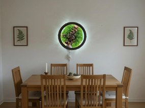 Li-Go "Mechové zátiší" dřevěná lampa/obraz 12V/230V černá s patinou velikost svítidla/hodin: 31 cm