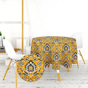 Ervi bavlněný ubrus na stůl kulatý - Etno žlutý