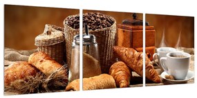 Obraz croissantů a kávy (90x30 cm)