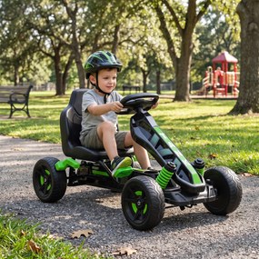 AIYAPLAY Gokart s pedály, šlapací auto pro děti s brzdou, protiskluzová kola, kovový rám, 3-6 let, zelená