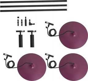 Moderní kolejnicový systém černý se 2 bodovými světly a 3 závěsnými svítidly fialový 1-fázový - Slimline Uzzy Panzi