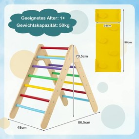 Costway Climbing Triangle Trojúhelníková dřevěná prolézačka s rampou Barevné