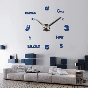 Nástěnné 3D hodiny - motiv čísla slovem Barva: modrá