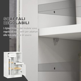 HOMCOM Moderní Jídelní Skříňka s Skříňkami a Zásuvkou, Úsporná Kuchyňská Skříň z Dřeva a Skla 60x40x95cm, Bílá
