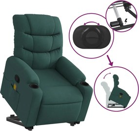 Zvedací masážní polohovací křeslo tmavě zelené textil 3206660