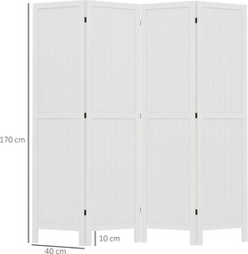 HOMCOM Dřevěné Předěly do Interiéru Skládací 4 Panely Dřevo 160 x 170 cm Bílá | Aosom