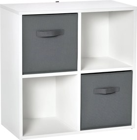 HOMCOM 4-kubová knihovna modulární police se 2 odnímatelnými zásuvkami z netkaného textilu do kanceláře, studovny a ložnice 61,5x30x61,5 cm Bílá a Šed