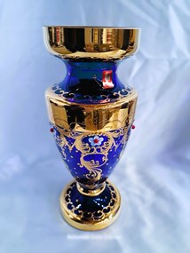Modrá váza Amfóra se zlatem a smaltem 26 cm - Vzor 1