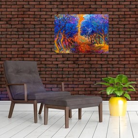Skleněný obraz - Podzimní koruny stromů, moderní impresionismus (70x50 cm)