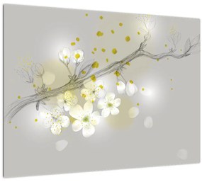 Skleněný obraz rozkvetlé větvičky (70x50 cm)