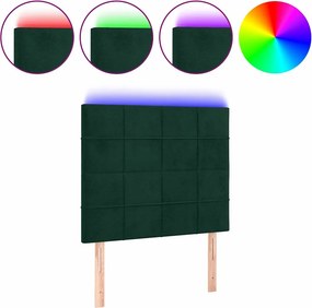 Čelo postele s LED tmavě zelená 90x5x118/128 cm samet 3122463
