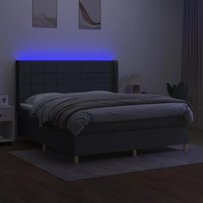 Box spring postel s matrací a LED tmavě šedá 180x200 cm textil 3138894