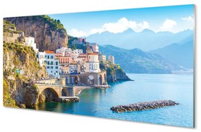 akrylový obraz Itálie pobřeží mořské stavby 140x70 cm