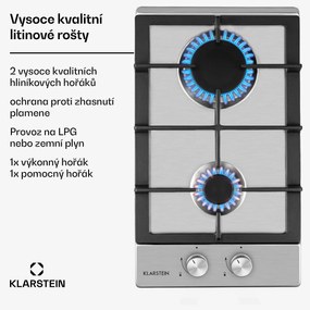 Klarstein Ignito Domino, plynová varná deska, 2 hořáky Sabaf, nerezová ocel, stříbrná