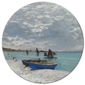 Kulatý obraz Beach in Sainte-Adresse, Claude Monet - lodě na pobřeží moře