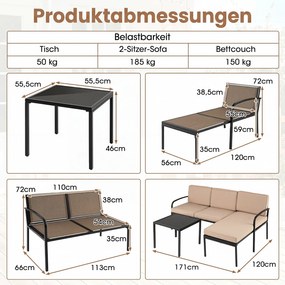 Costway Zahradní nábytek 3-kusový balkonový nábytek s 2-pohovkou pohovka