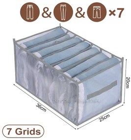 Šatní organizér transparentní (20x25x36 cm) Barva: Šedá, Velikost: 7 přihrádek s uchem